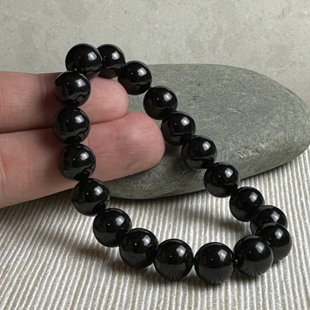Black Jade Bracelet, Jadeite Beaded Wristband Bangle, Real Chinese ...