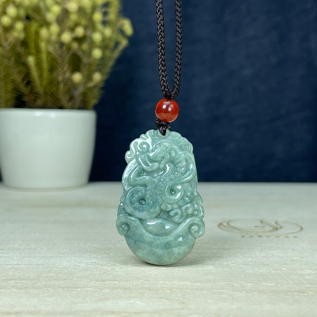 Real Green Authentic Jade Snake Necklace, Personalized Engraved Pendant ...