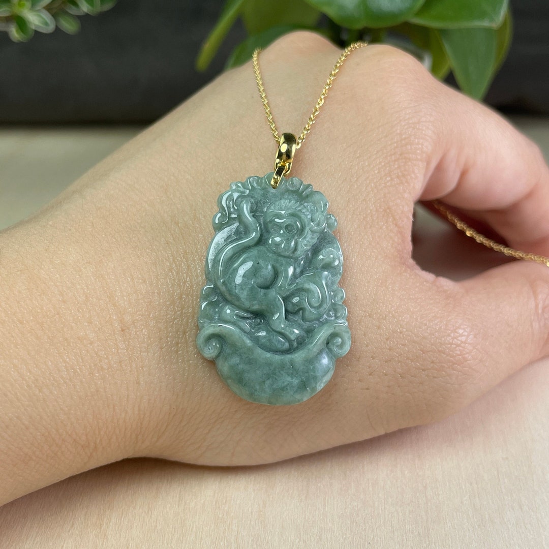 Jade Monkey Pendant Necklace, Year of the Monkey 2028, Chinese Zodiac ...