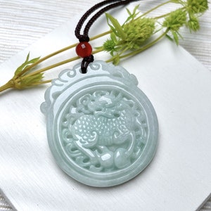 Authentic Green Jade Carving Kirin Qilin Pendant, Detail Round Necklace ...
