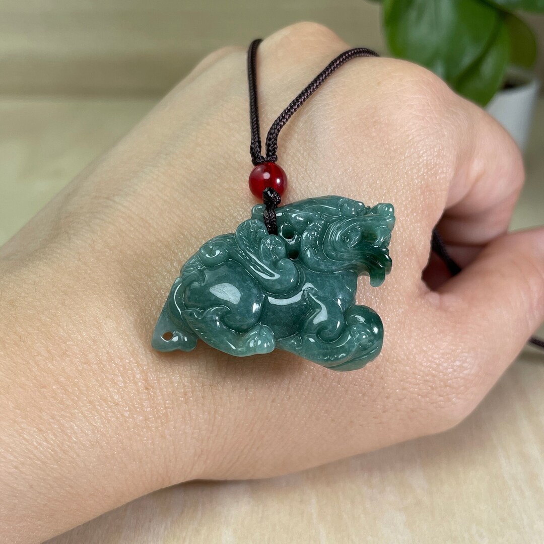 Green Jade Kirin Necklace Pendant, Jade Qilin Carving Charm Jewelry ...