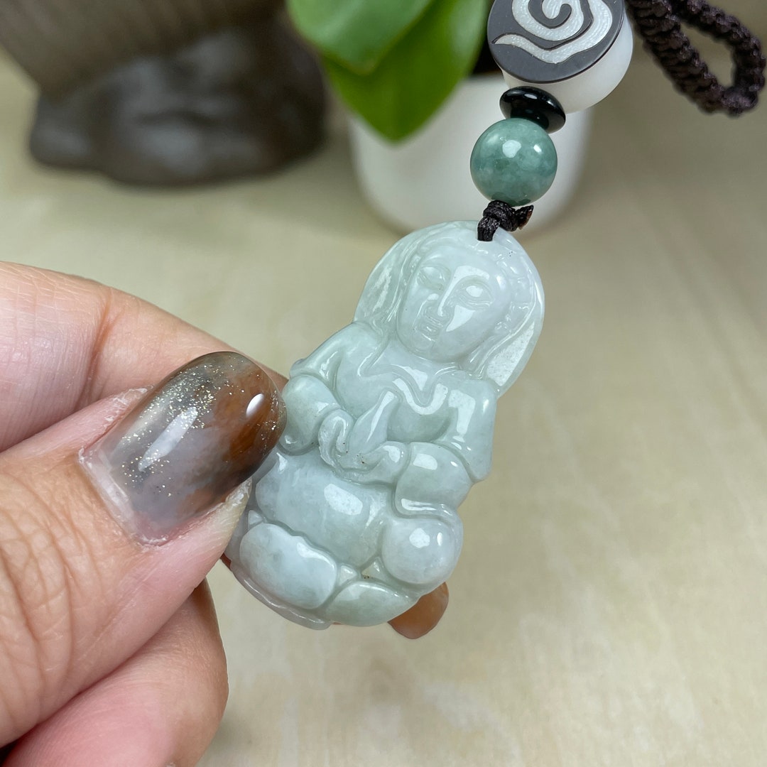 Jade Car Key Fob Keychain, Real Jadeite Guanyin Gemstone Bag ...