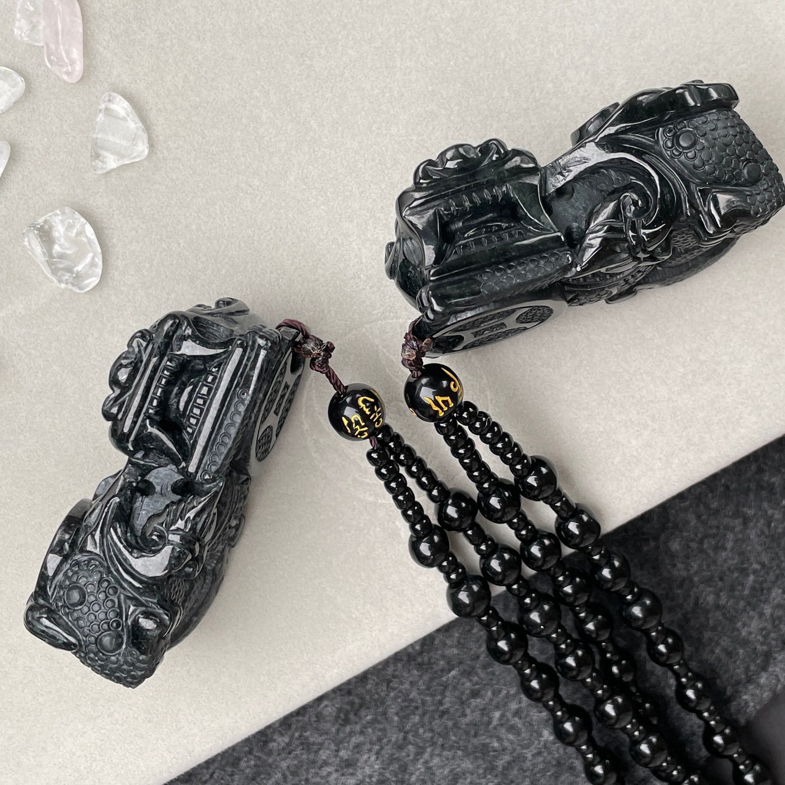 Real Black Jade Pixiu Piyao Couple Pair Matching Necklace, Chinese ...