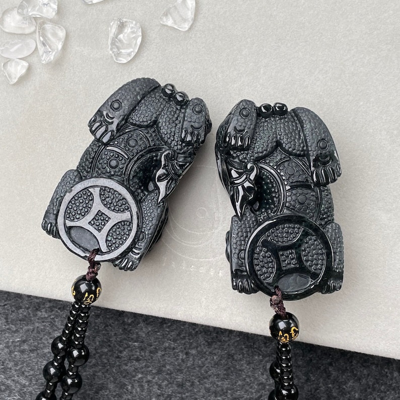 Real Black Jade Pixiu Piyao Couple Pair Matching Necklace, Chinese ...