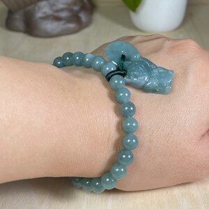 Jade Lucky Cat Bracelet, Green Jade Beaded Japanese Maneki Neko & Donut ...