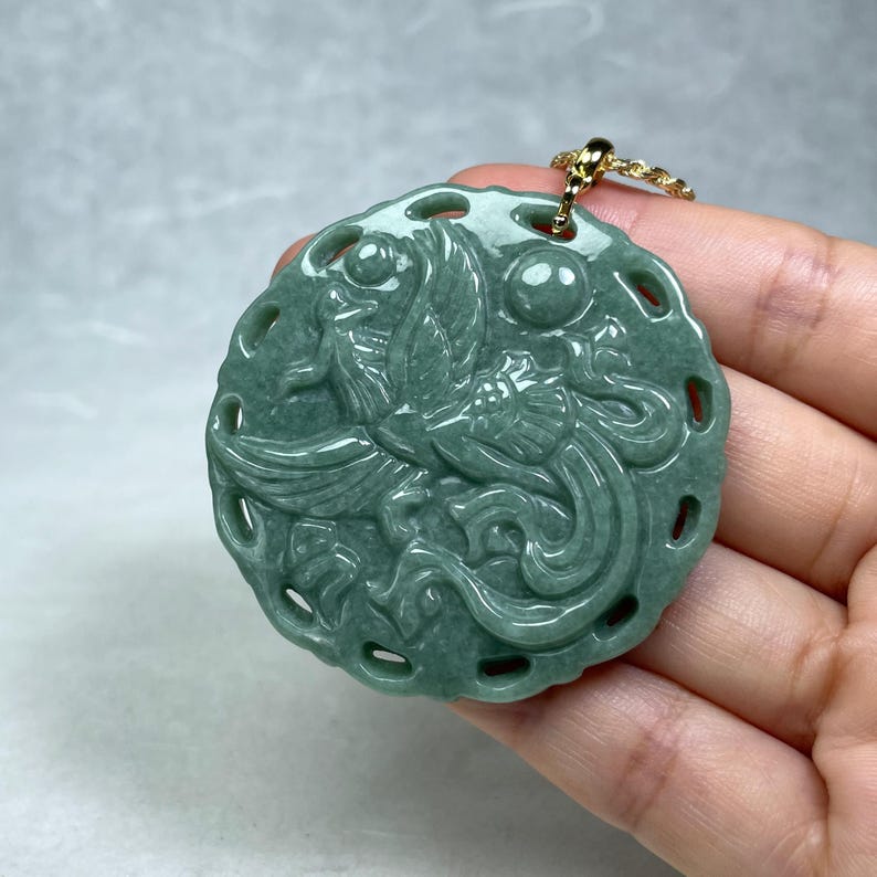 Authentic Jade Phoenix Necklace: Green Jadeite Charm Pendant, Gold ...