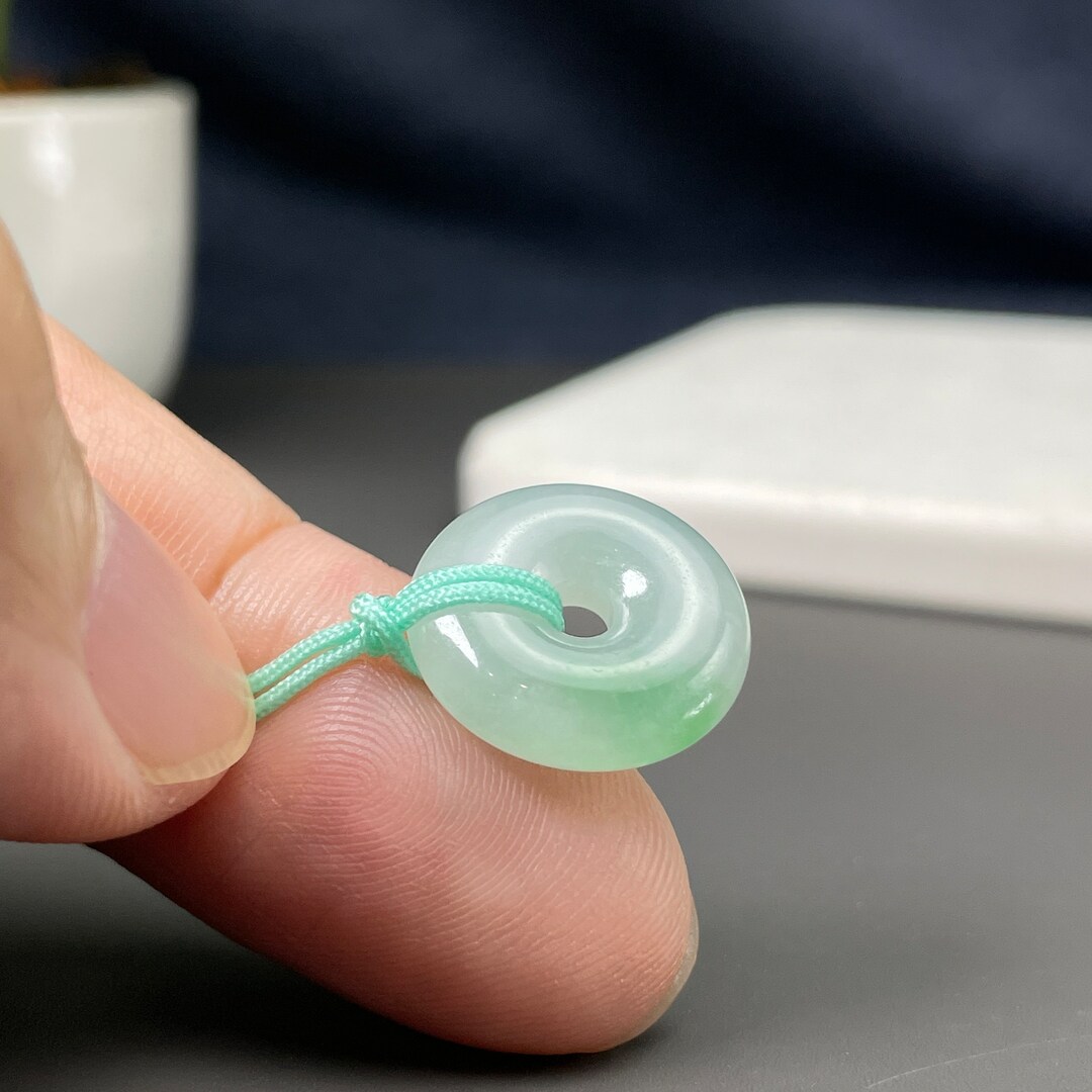 Small Pi Bi Jade Stone, Real Icy Green Jade, Round Charm Necklace, Disc ...