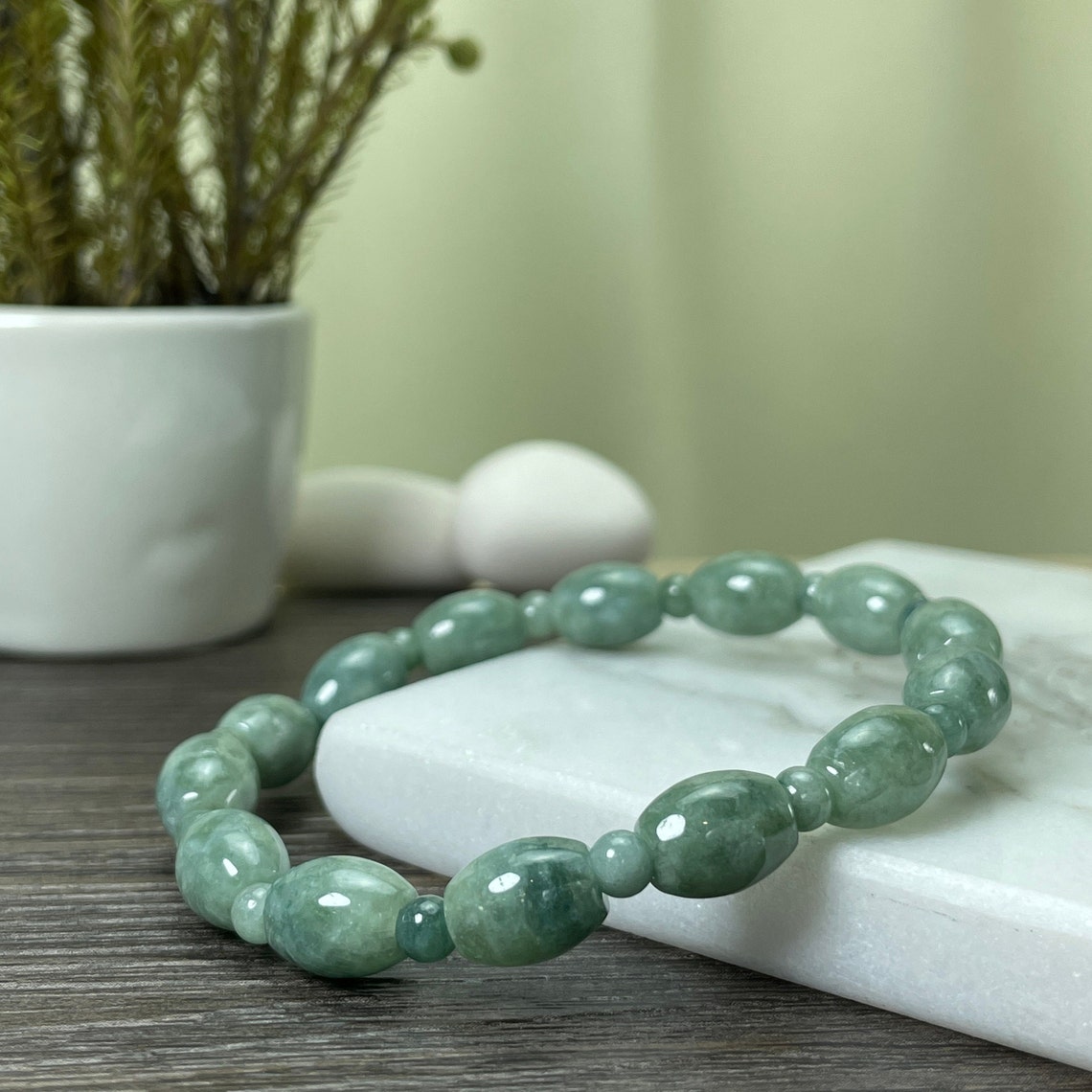 Authentic Jade Bracelet, China Style Beaded Elastic Bangle Jewelry ...