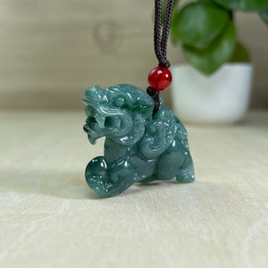 Green Jade Kirin Necklace Pendant, Jade Qilin Carving Charm Jewelry ...