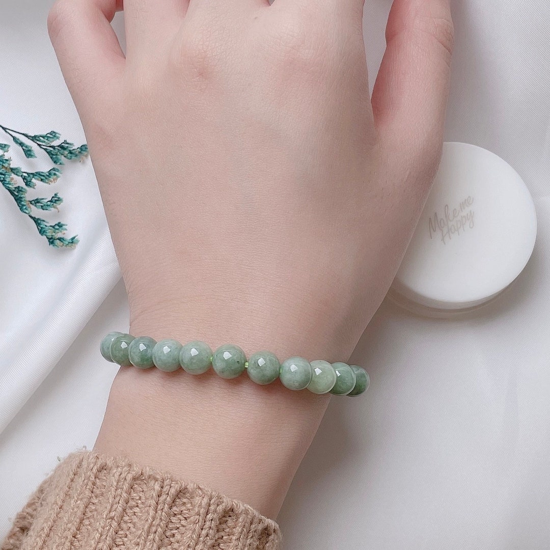 Authentic Green Jade 8mm Beaded Bracelet, Real Green Feicui Jadeite ...