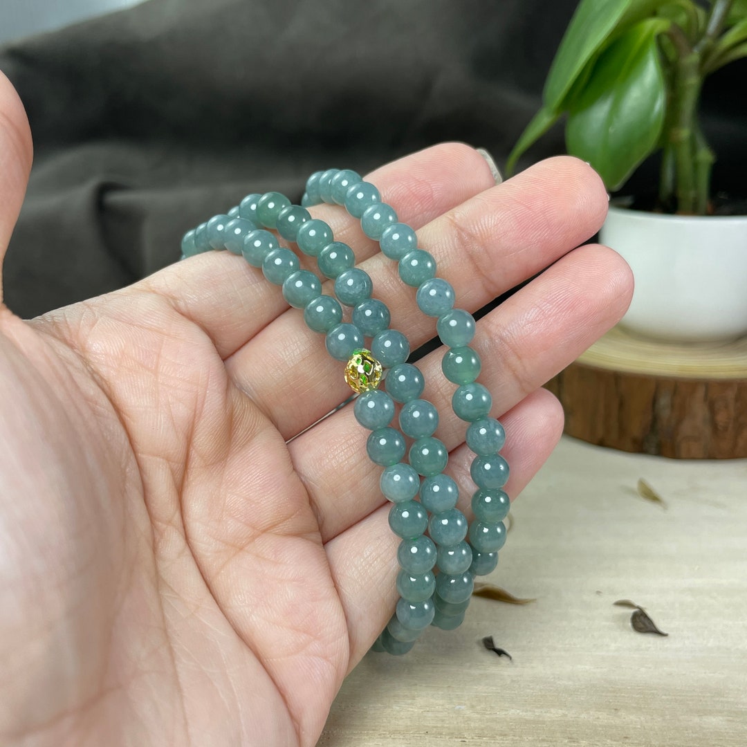 2 in 1 Jade Beaded Necklace Chain, Natural Jadeite Charm Wrap ...