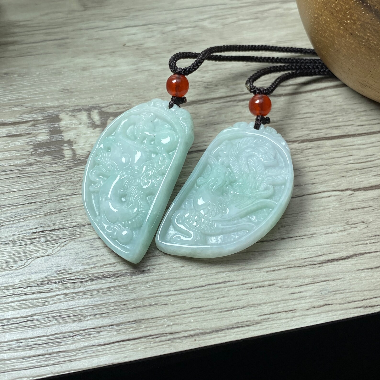 Authentic Jade Dragon Phoenix Pair Necklace, Real Jadeite Love Couple ...