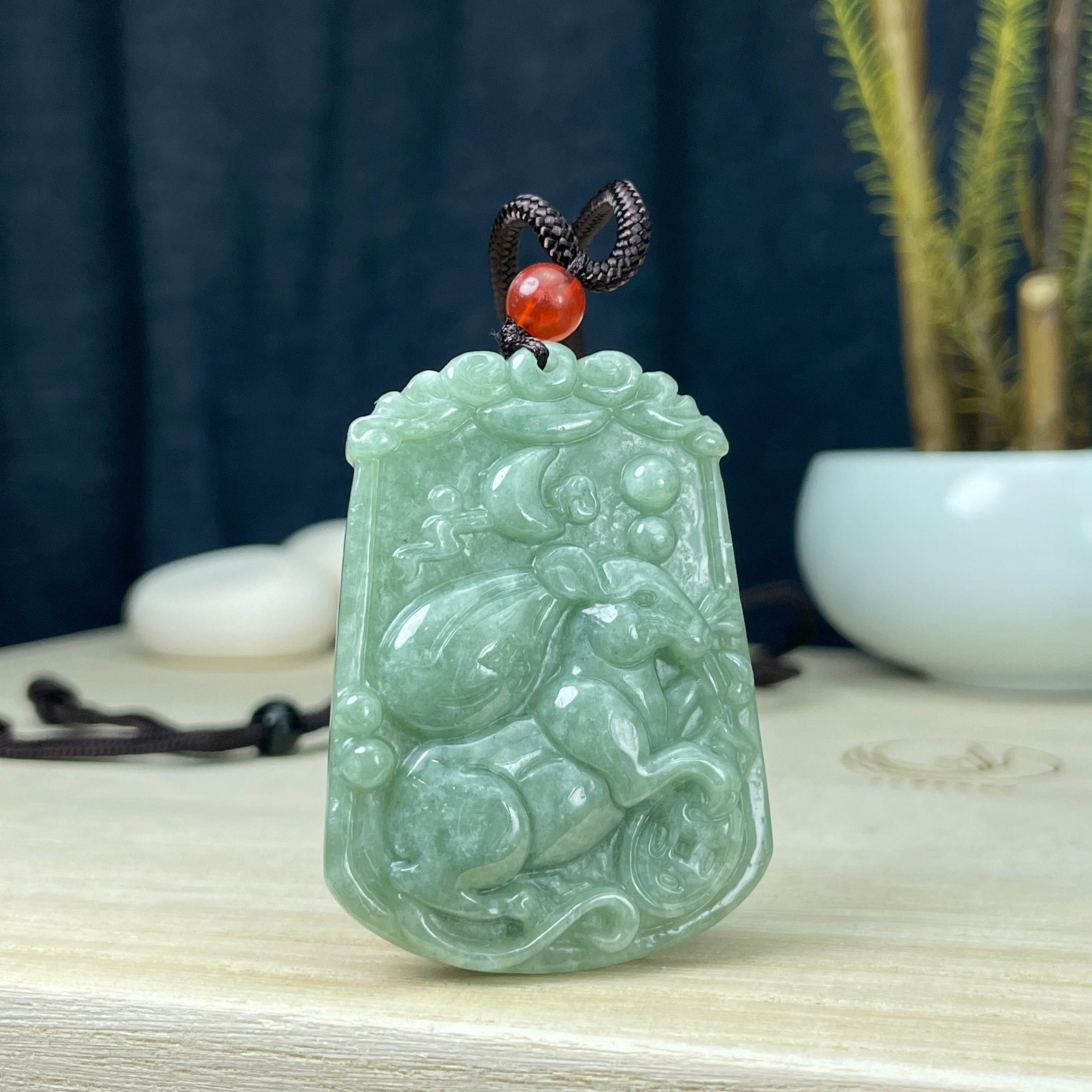 Real Green Jade Rat Necklace, Personalized Engraved Named Pendant ...