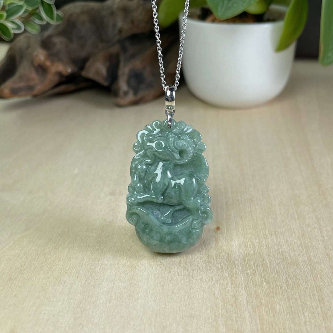Year of the Goat Necklace, Real Jade Goat Pendant, Chinese Zodiac Charm ...