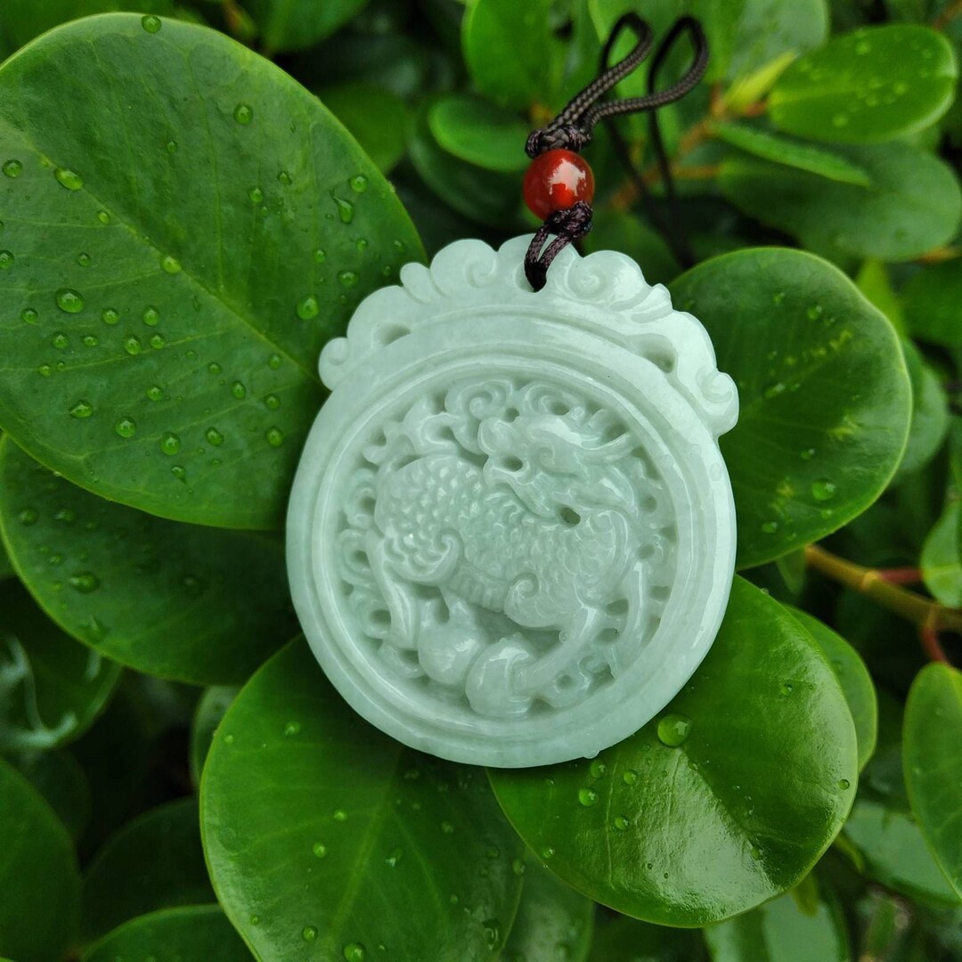 Authentic Green Jade Carving Kirin Qilin Pendant, Detail Round Necklace ...