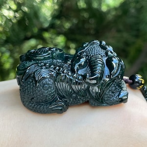 Real Black Jade Pixiu Piyao Couple Pair Matching Necklace, Chinese ...