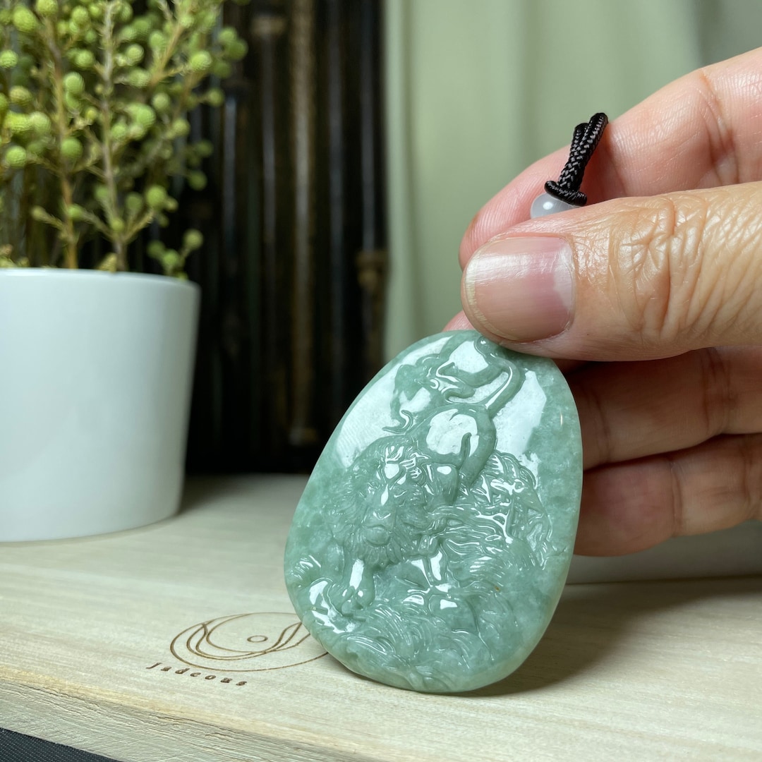 Authentic Jade Lion Carving Charm, Real Handcrafted Jadeite Forest ...