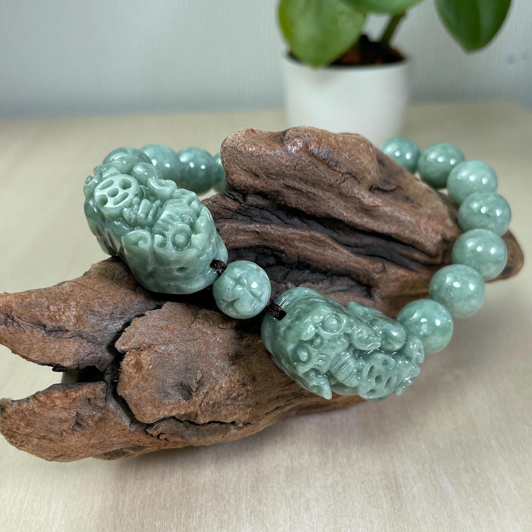 Jade Pixiu Bracelet, Real Jadeite Carved Pi Yao Lucky Protection ...