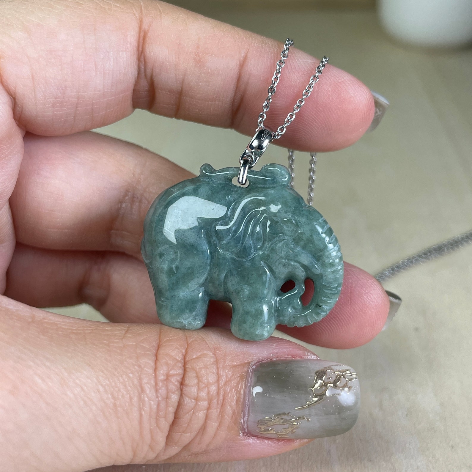 Collar de elefante de jade, auténtico elefante de jadeíta verde tallado ...