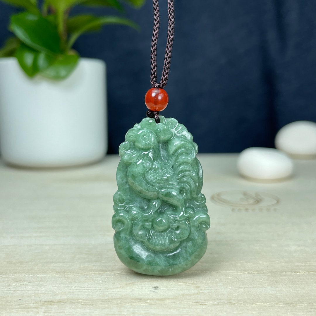 Real Green Jade Rooster Chicken Charm Pendant, Chinese Zodiac Year of ...