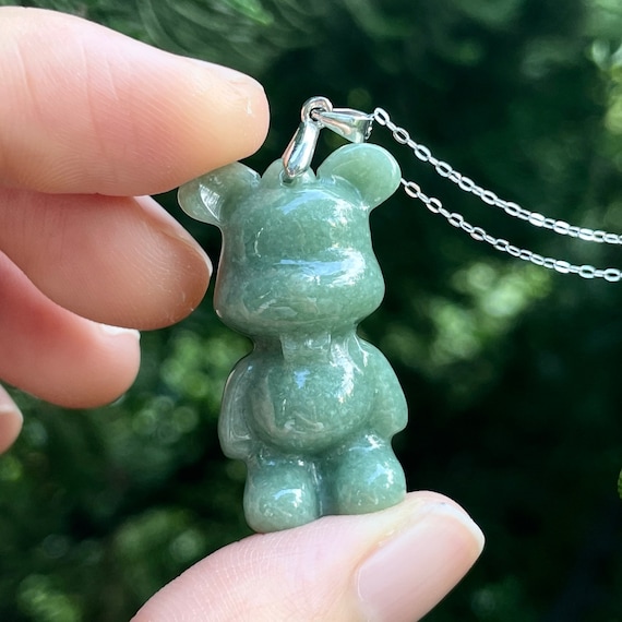Real Green Jade Bear Necklace Cute Animal Dainty Pendant - Etsy
