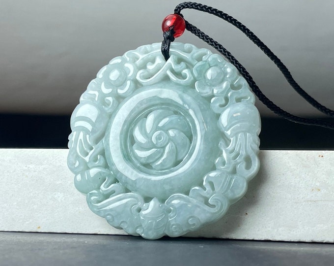 Real Green Jade Jellyfish Flower Necklace Bat Ruyi Design - Etsy