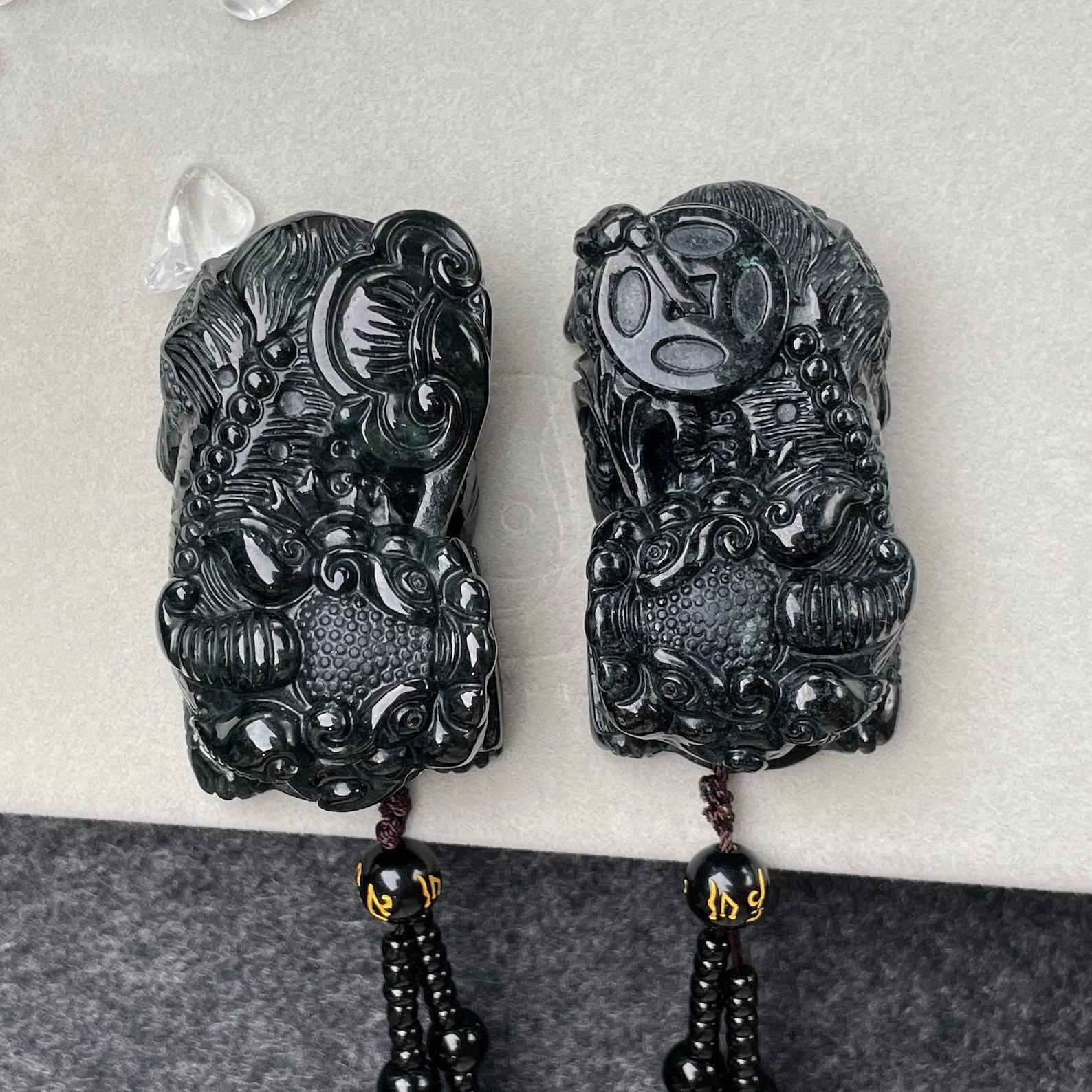 Real Black Jade Pixiu Piyao Couple Pair Matching Necklace, Chinese ...