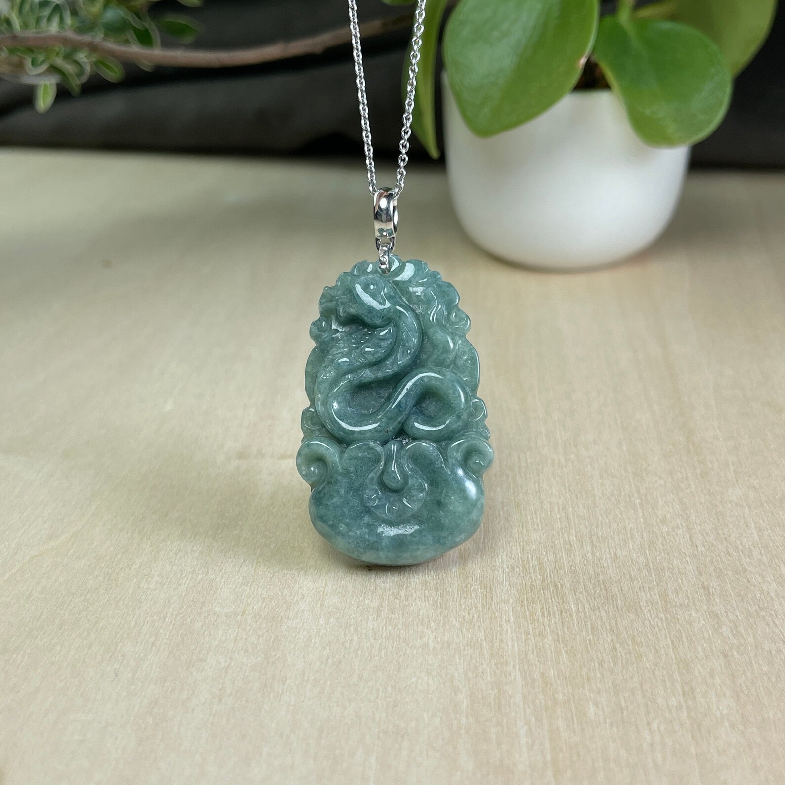 Real Jade Snake Necklace, Year of the Serpent Pendant, Chinese Zodiac ...