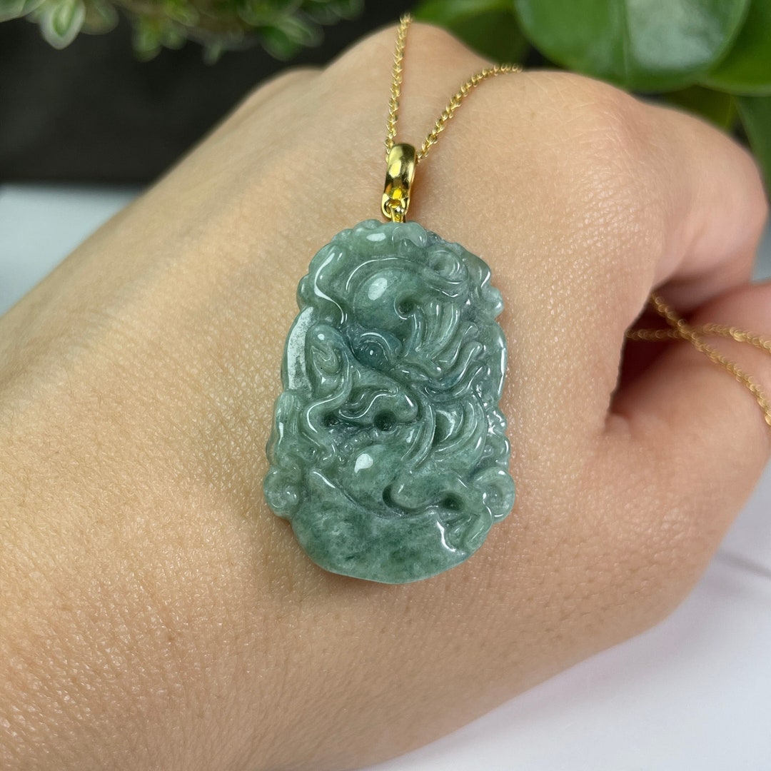 Jade Dragon Pendant Necklace, Year of the Dragon Jade Charm 2024 ...