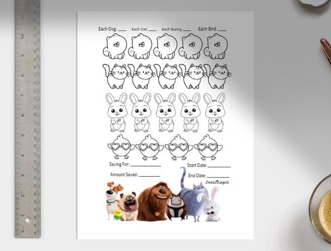 Secret Life of Pets 8.5x11 Digital Download Savings Challenge - Etsy