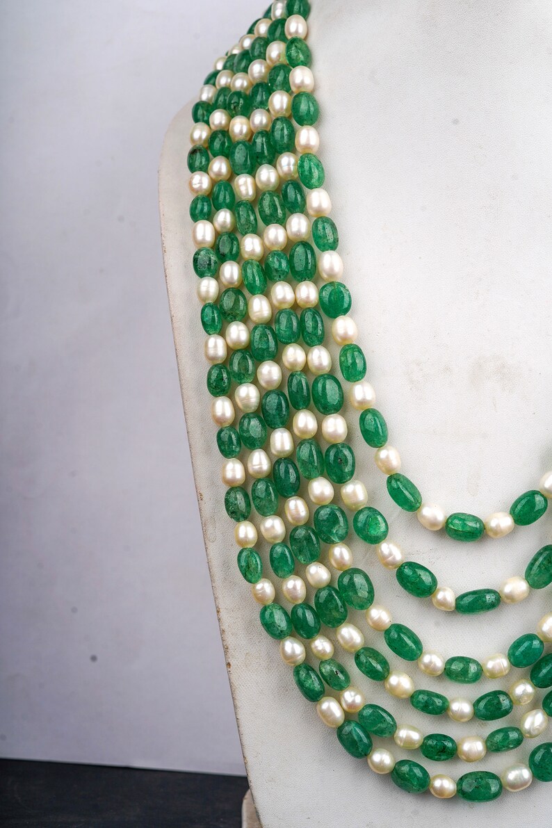Green Color Necklace ,natural Bariyal and Pearl Beads Necklace , 16-18 ...