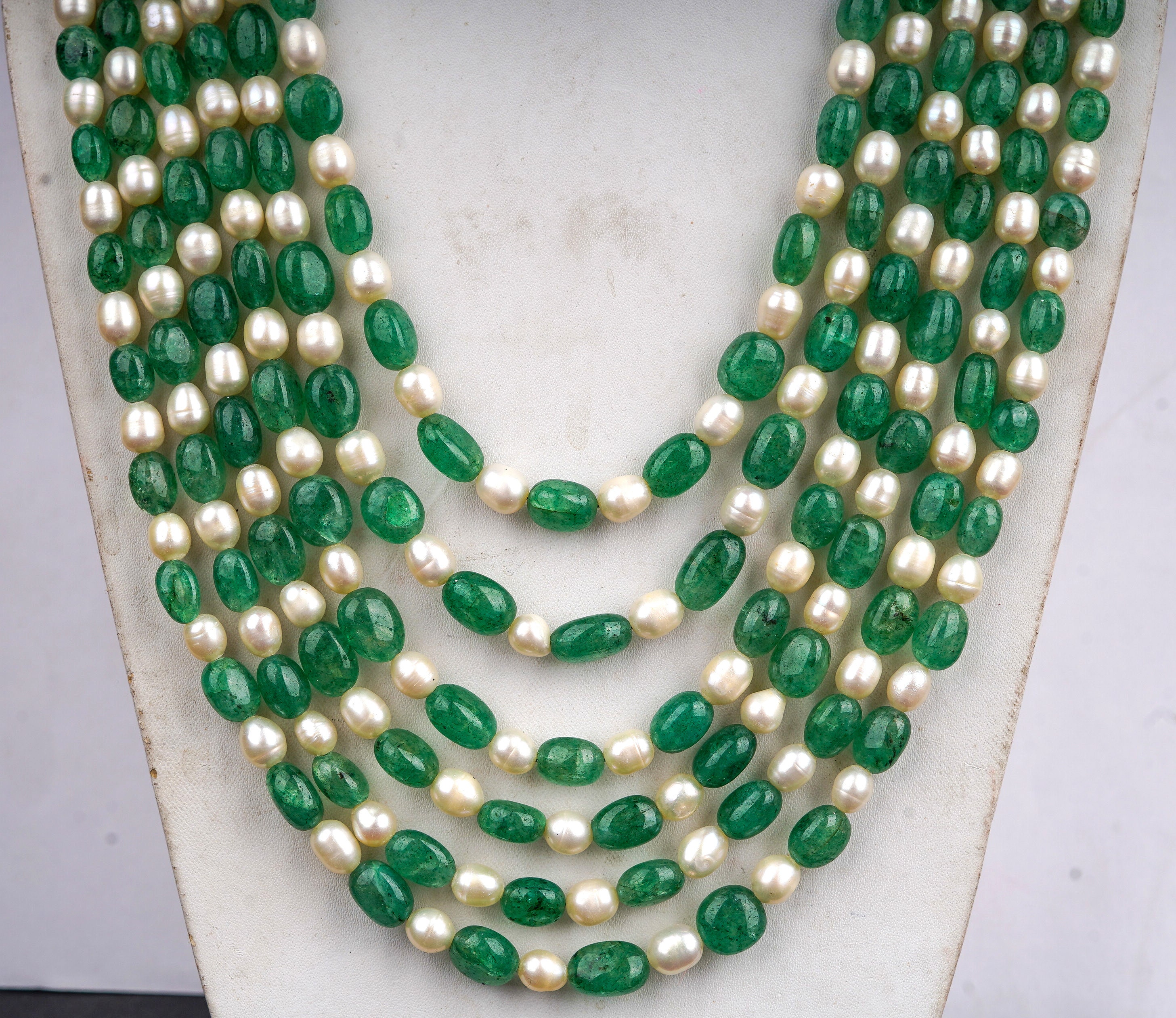 Green Color Necklace ,natural Bariyal and Pearl Beads Necklace , 16-18 ...