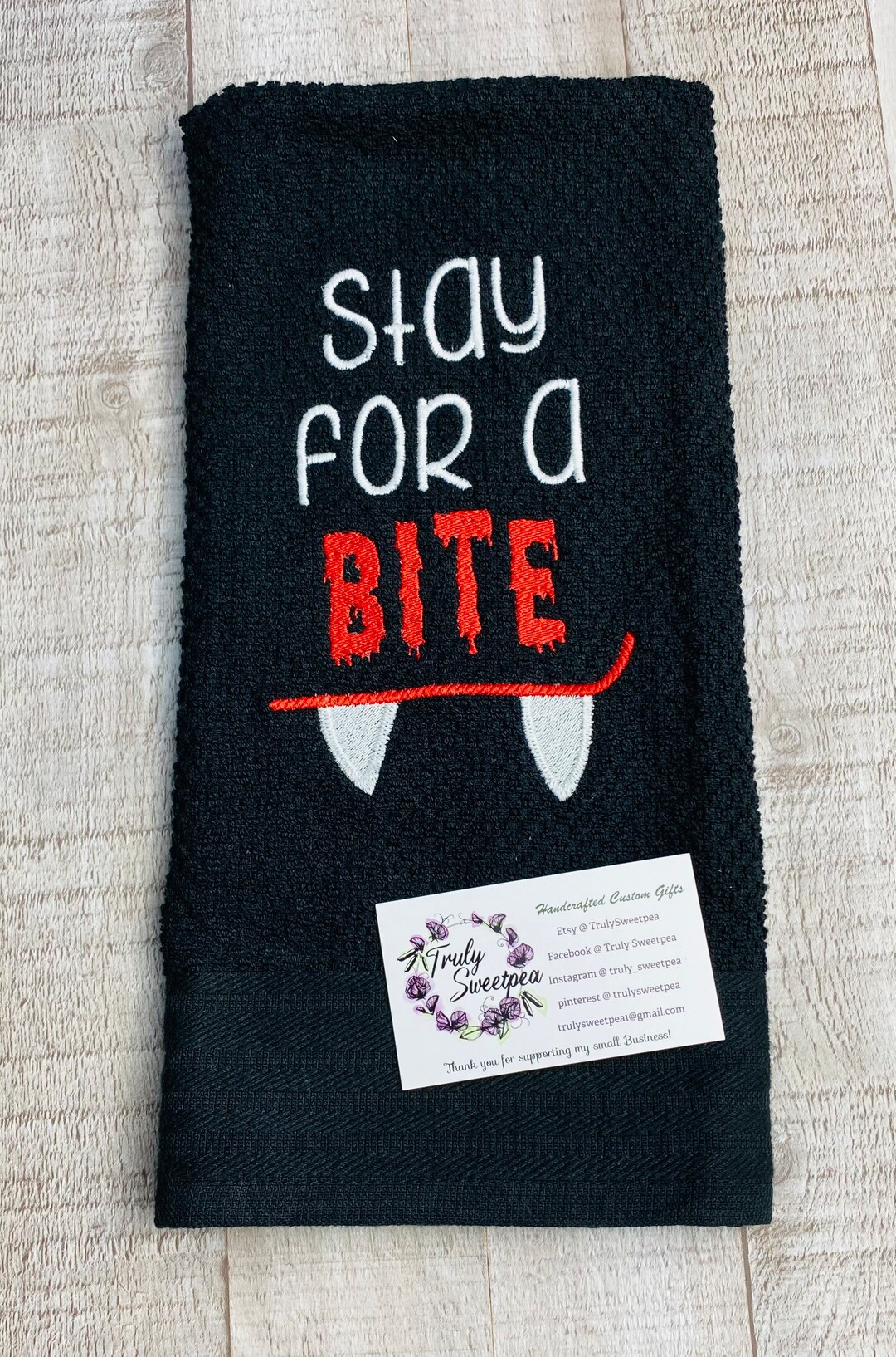 Stay for a Bite Embroidered Hand Towel With Glow in the Dark Teeth Fun ...