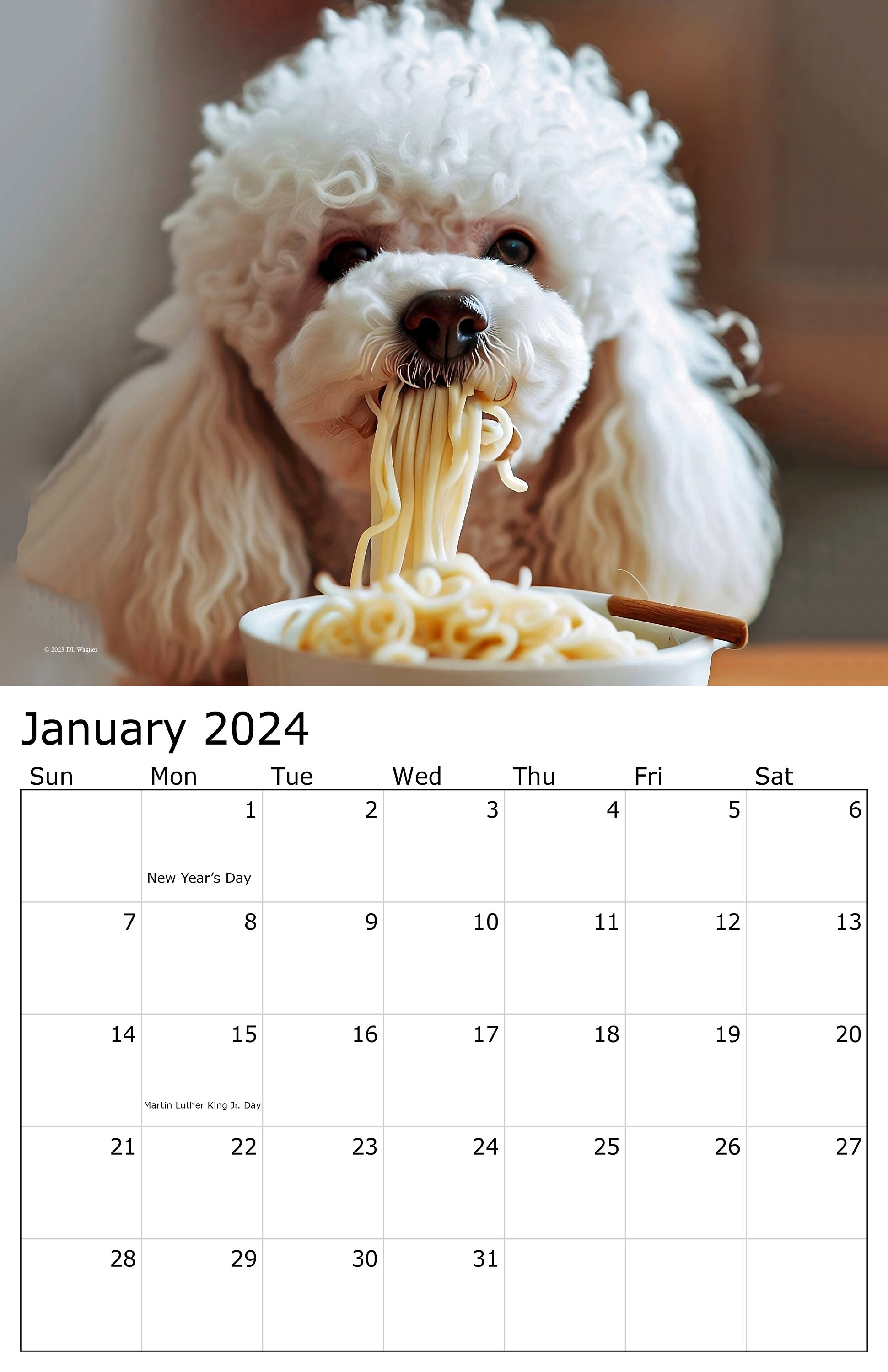 POODLES & NOODLES Printable 16-month Calendarseptember 1, 2023, Through ...