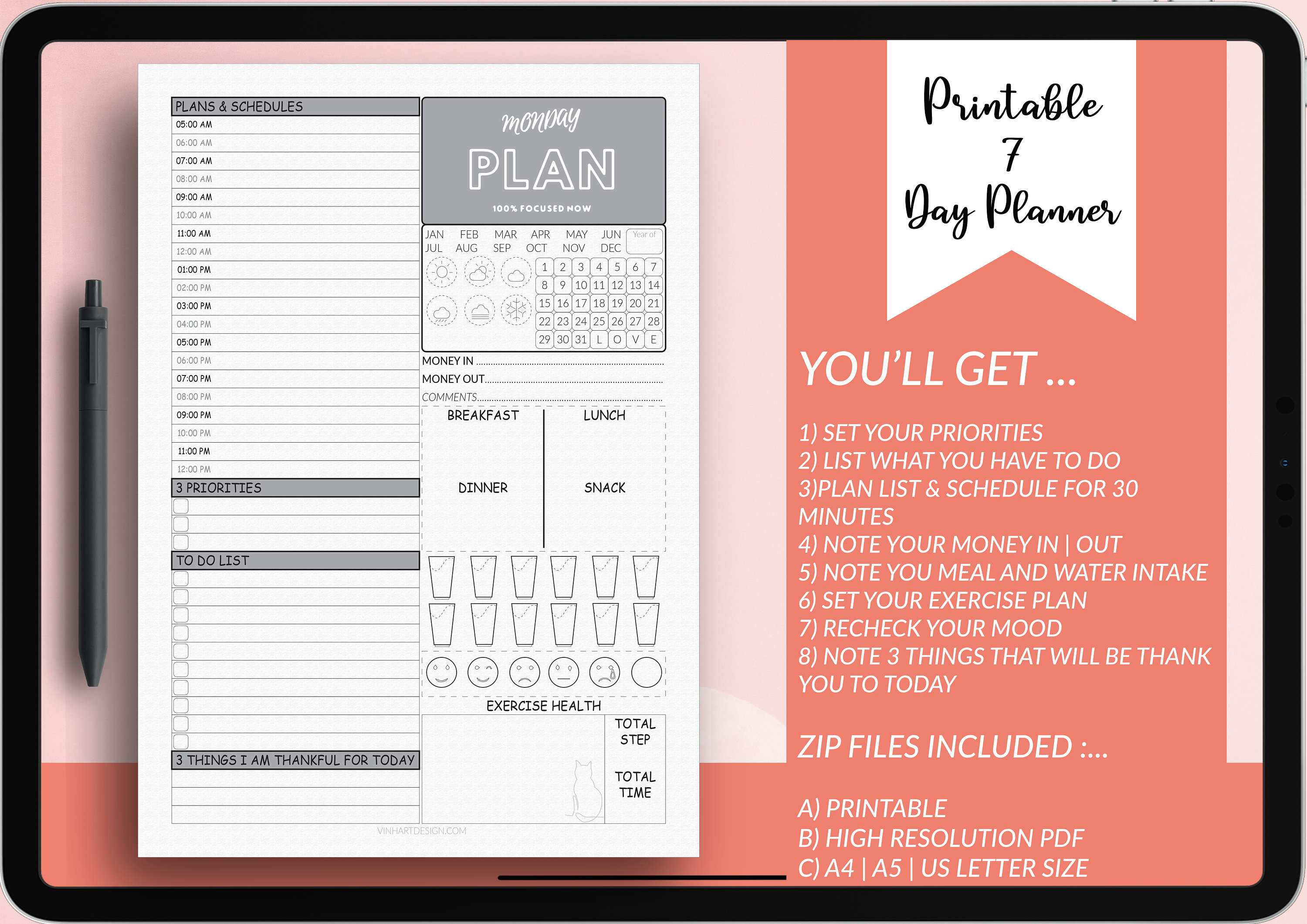 Printable 7 Day Planner Daily Planner Printable Daily | Etsy