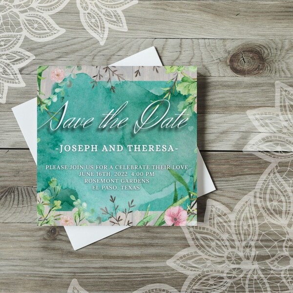 Teal Wedding Invitation - Etsy