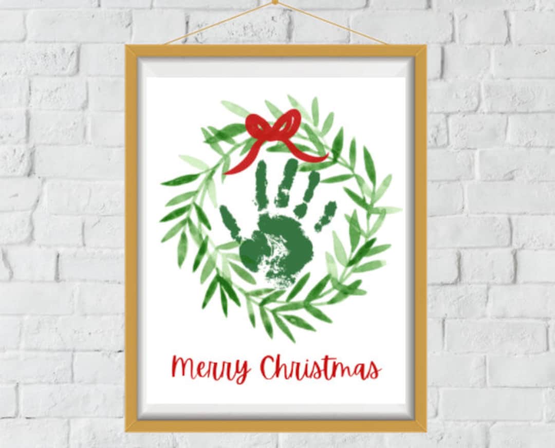 Printable Handprint Art | Merry Christmas | Christmas Wreath | Instant ...