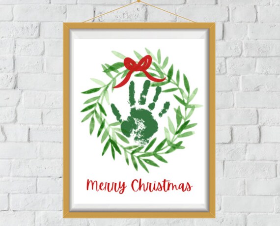 Printable Handprint Art Merry Christmas Christmas Wreath | Etsy