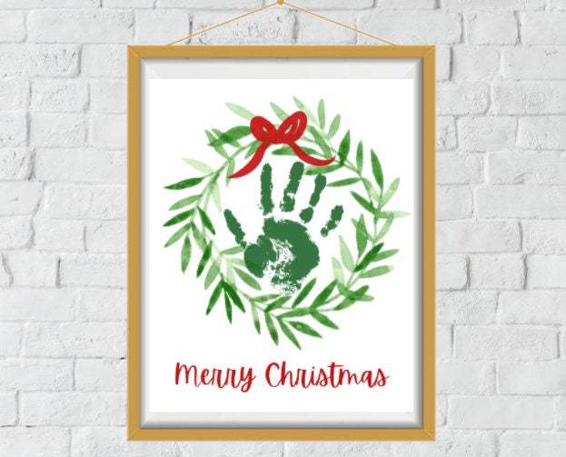 Printable Handprint Art Merry Christmas Christmas Wreath Instant ...