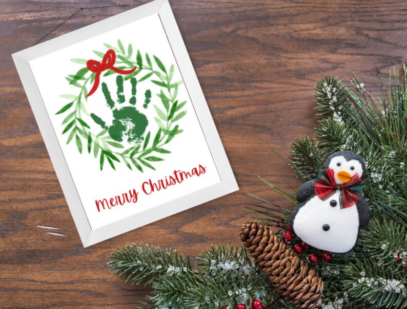 Printable Handprint Art Merry Christmas Christmas Wreath Instant ...