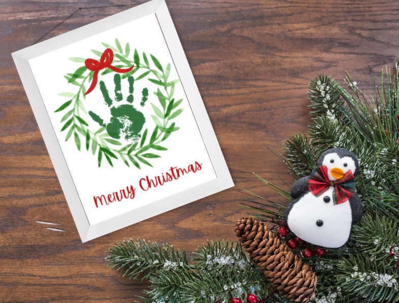 Printable Handprint Art | Merry Christmas | Christmas Wreath | Instant ...
