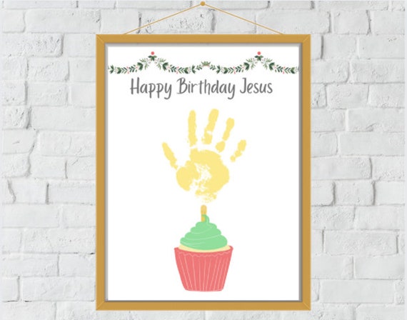 Printable Handprint Art Happy Birthday Jesus Christmas | Etsy