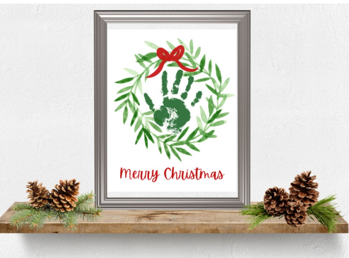 Printable Handprint Art Merry Christmas Christmas Wreath Instant ...