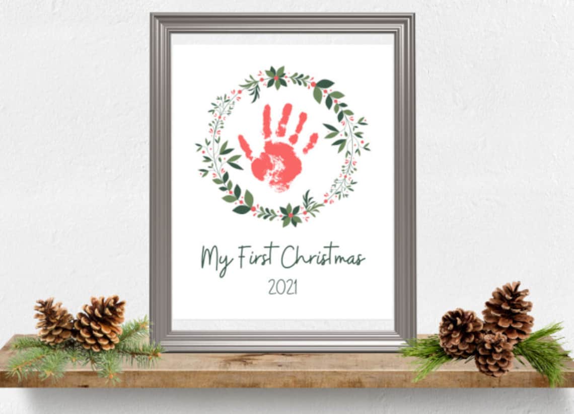Printable Handprint Art My First Christmas Christmas Wreath | Etsy
