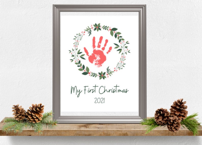 Printable Handprint Art My First Christmas Christmas Wreath | Etsy
