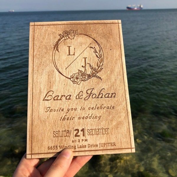 Wood Wedding Invitation, Rustic Wedding Invitation, Laser Cut Wedding ...