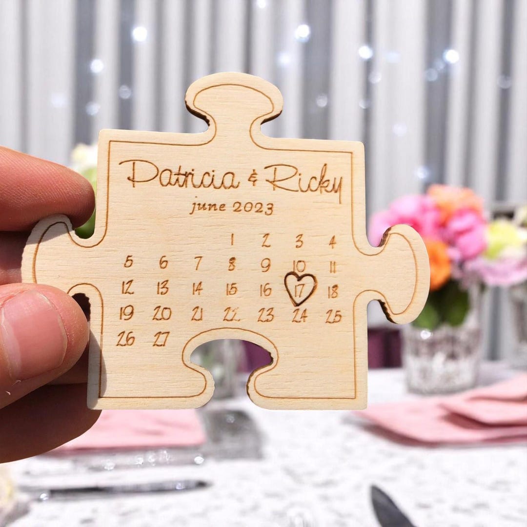 Personalised Wedding Puzzle Magnet Favors / Favours – Custom Wooden ...