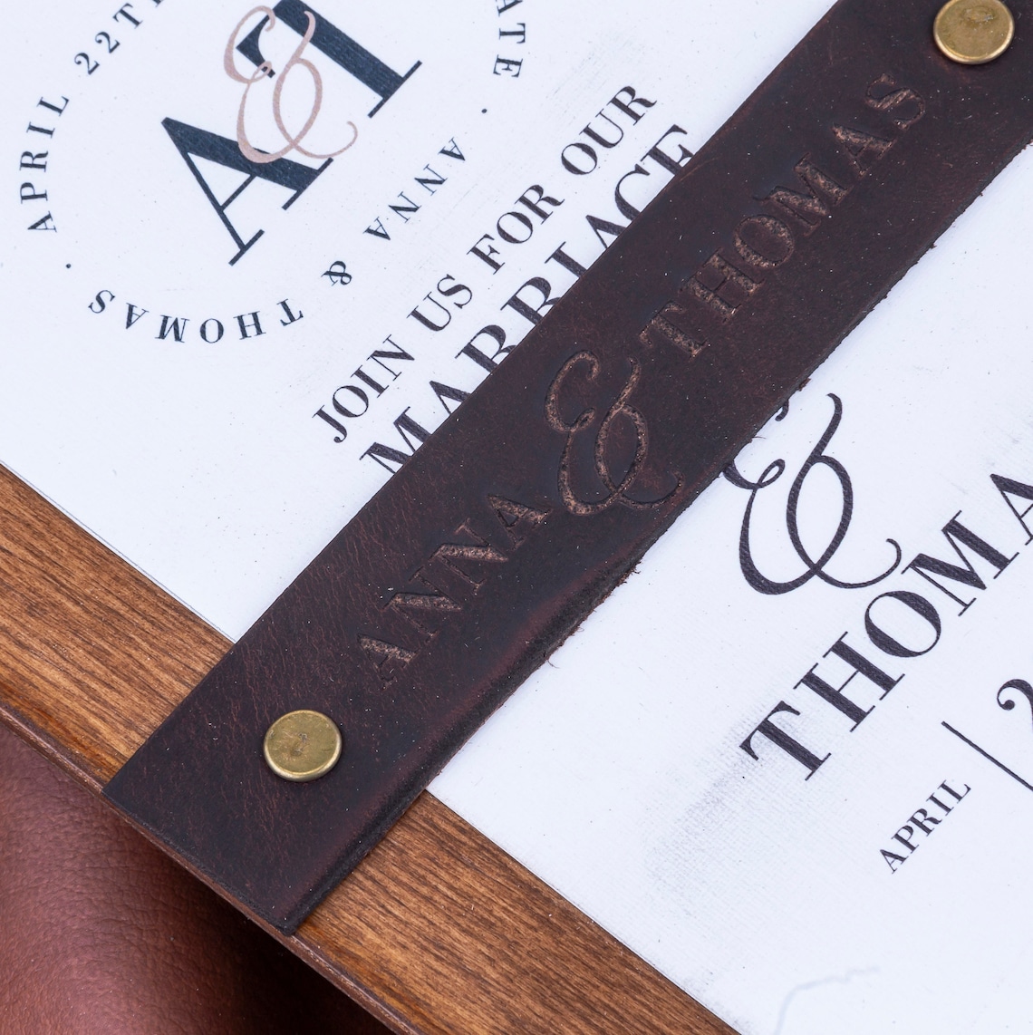 Leather Detailed Wooden Invitation Wood Wedding Invitation - Etsy