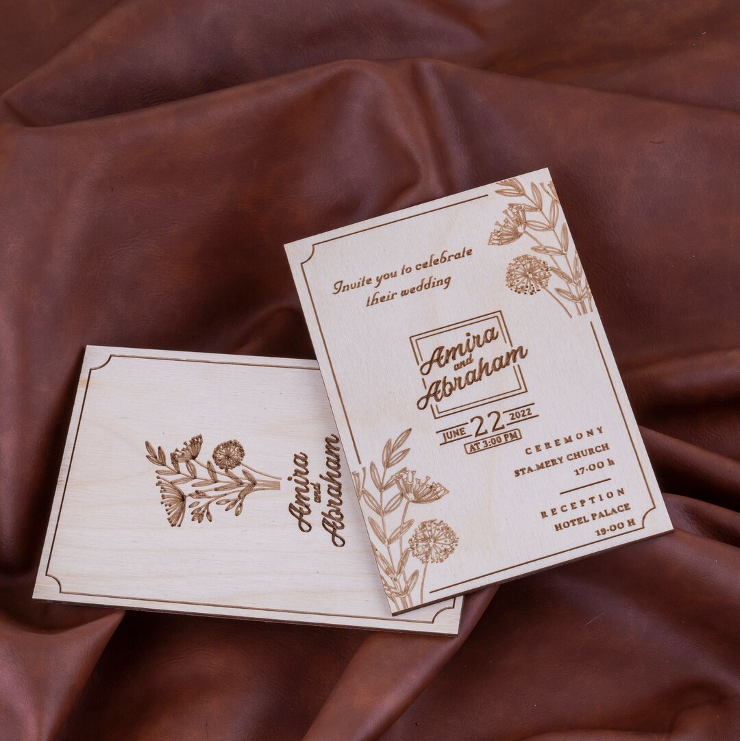 Leaf Wooden Wedding Invitation, Rustic Theme Invitations, Wedding ...