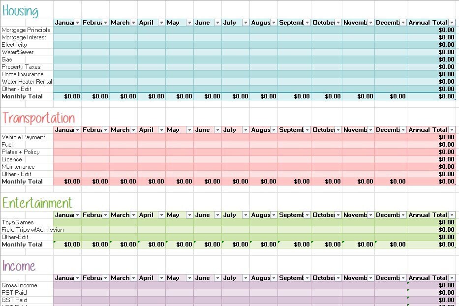 Monthly Annual Expense & Income Tracking Spreadsheet, W/auto-calculate ...